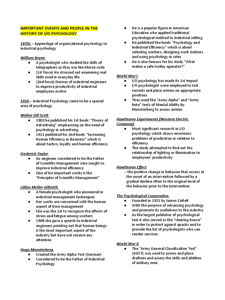 Important Events and People in The History of Io Psych | PDF ...