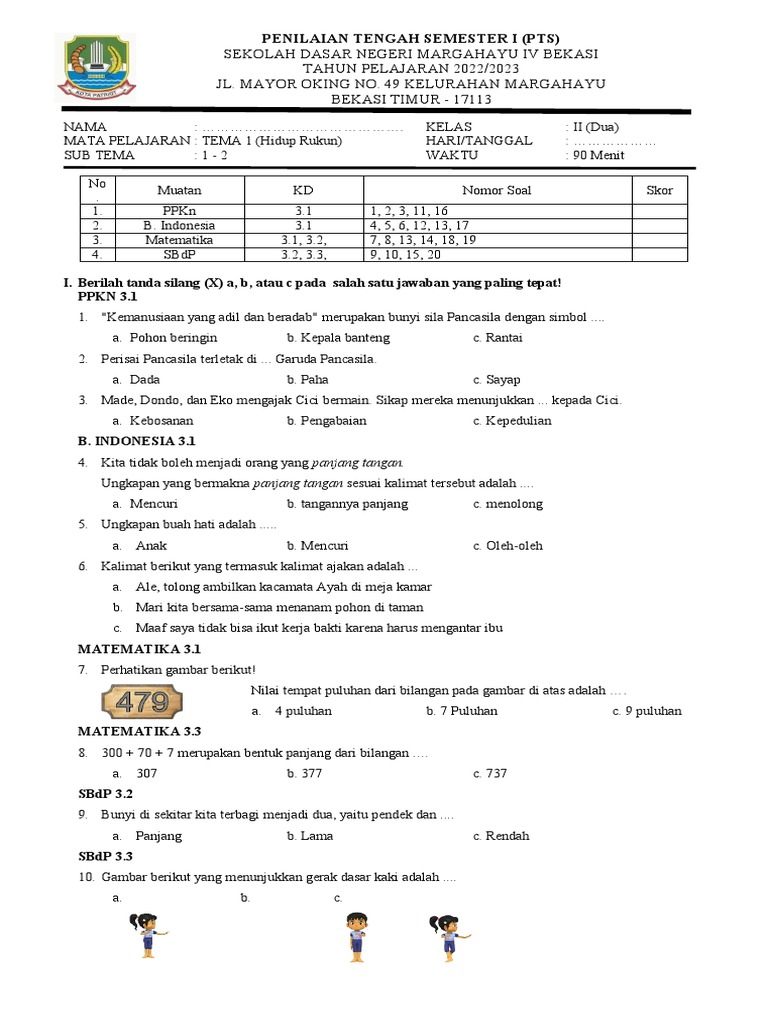 Soal PTS Tema 1 ST1&2 Kelas 2 | PDF