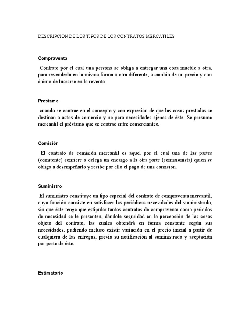 Tipos de Contratos Mercantiles en España | PDF | Seguro | Derecho privado