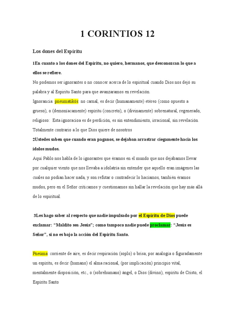 1 Corintios 12 | PDF | espíritu Santo | Alma