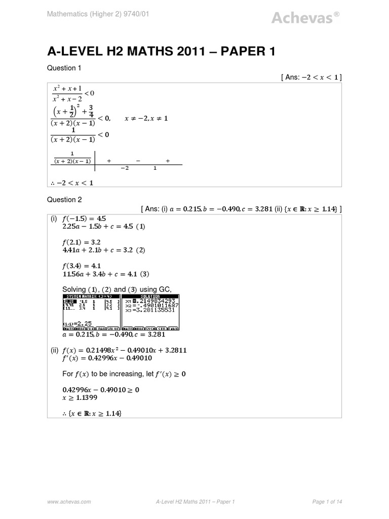 2011 Cambridge H2Maths Paper1 Solutions | PDF | Elementary Mathematics | Mathematical Objects