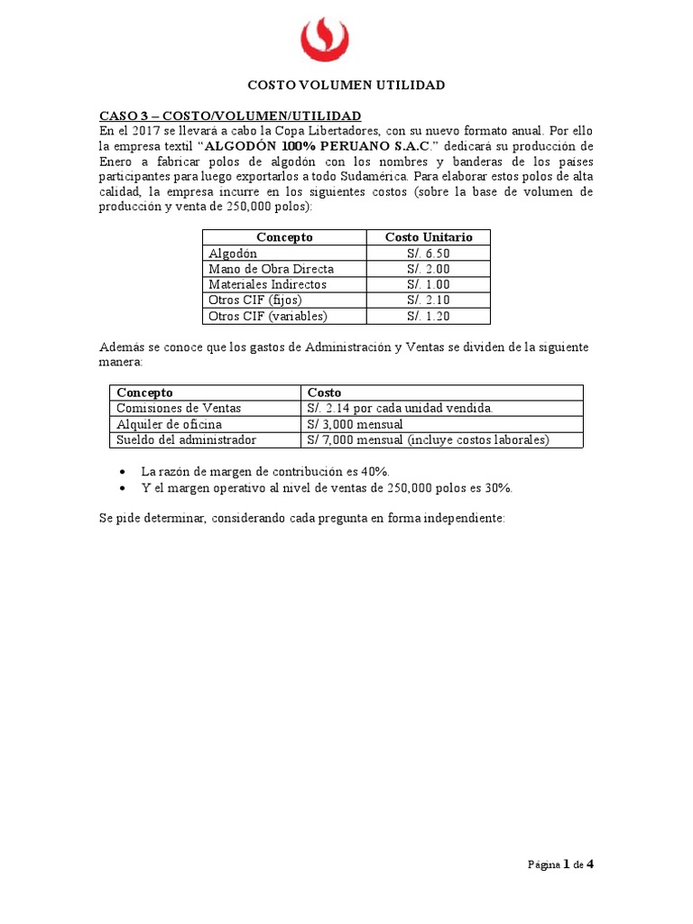 Ejercicio Costo Volumen Utilidad | PDF | Estado de resultados | Business