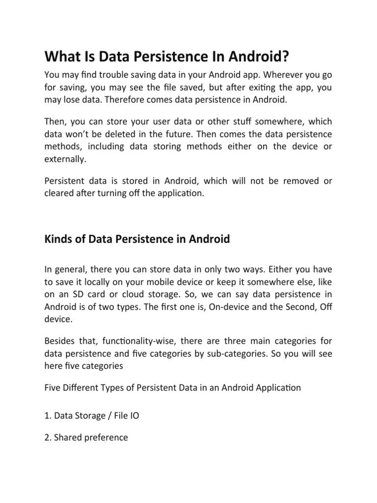 What Is Data Persistence In Android Pdf Databases Web Service