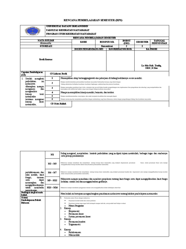 Format RPS Matematika | PDF