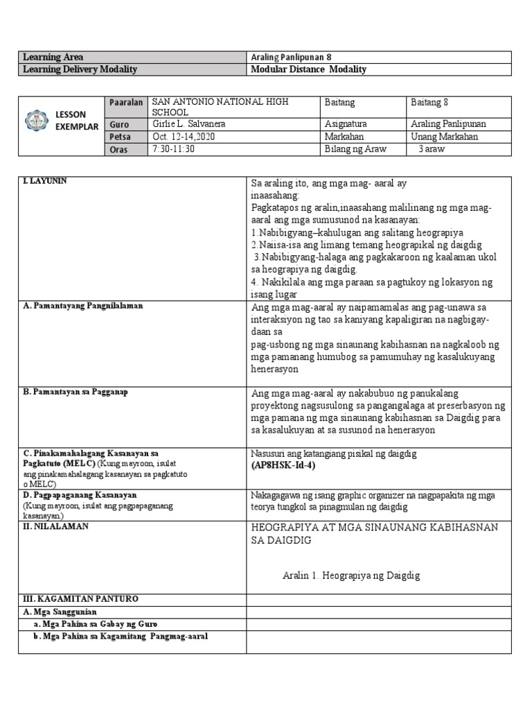 AP 8exemplar Week2-3 | PDF