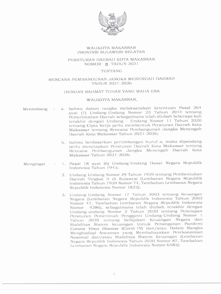 SK RPJMD Kota Makassar Tahun 2021-2026 | PDF