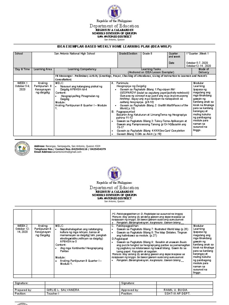 Idea WHLP JHS W12 Q1 GLS - Ap G8 | PDF