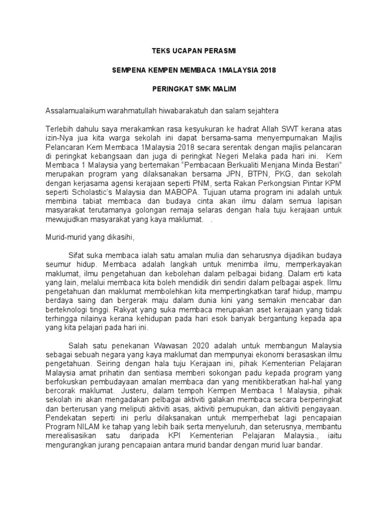 Teks Ucapan Kem Membaca | PDF