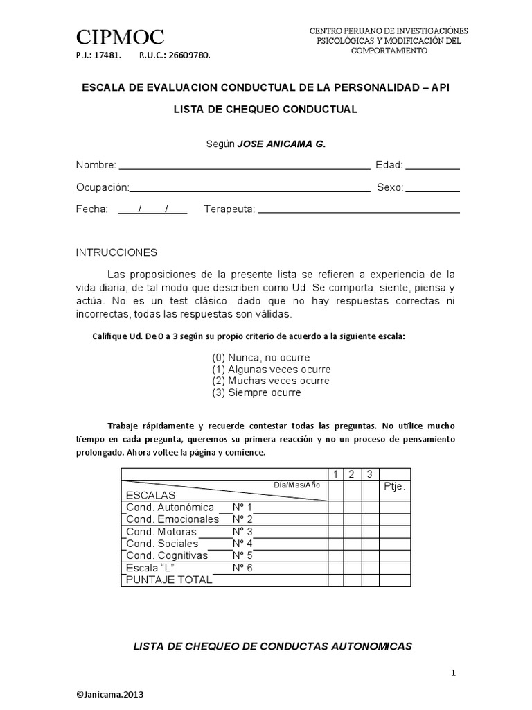 Escala de Evaluacion Conductual de La Personalidad - Api | PDF | Las ...