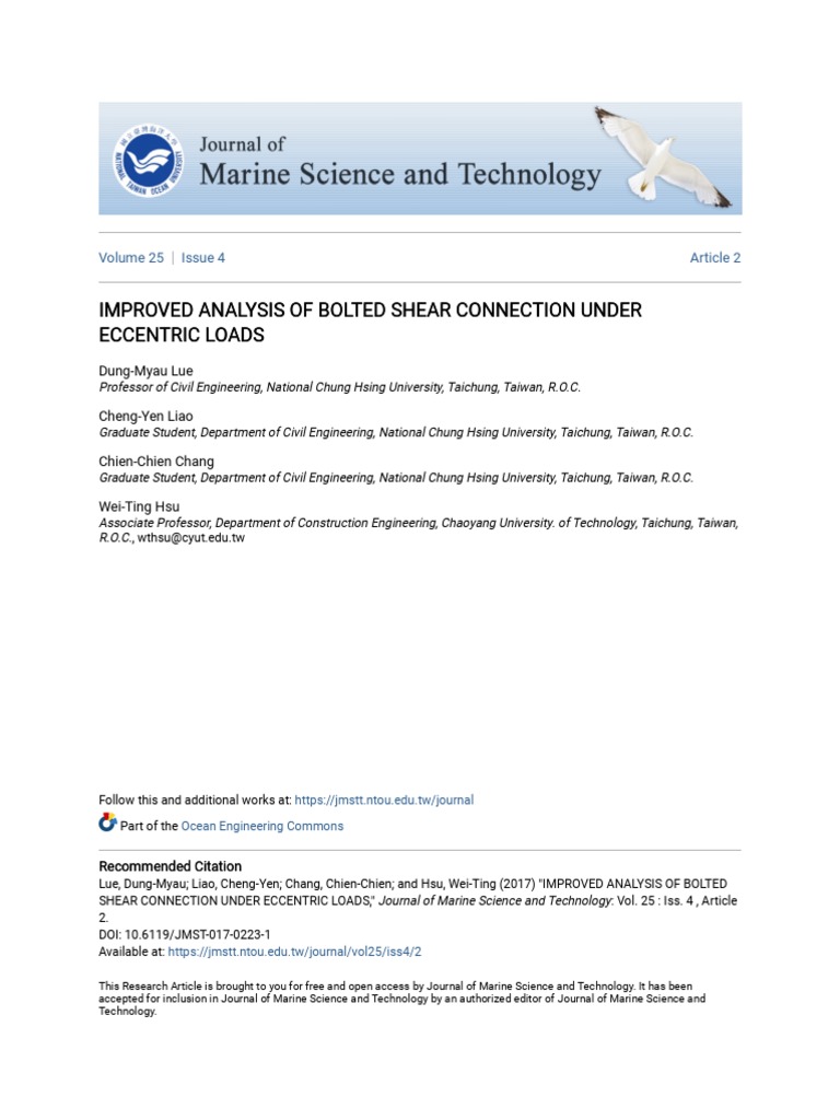 Improved Analysis of Bolted Shear Connection Under Eccentric Loads ...
