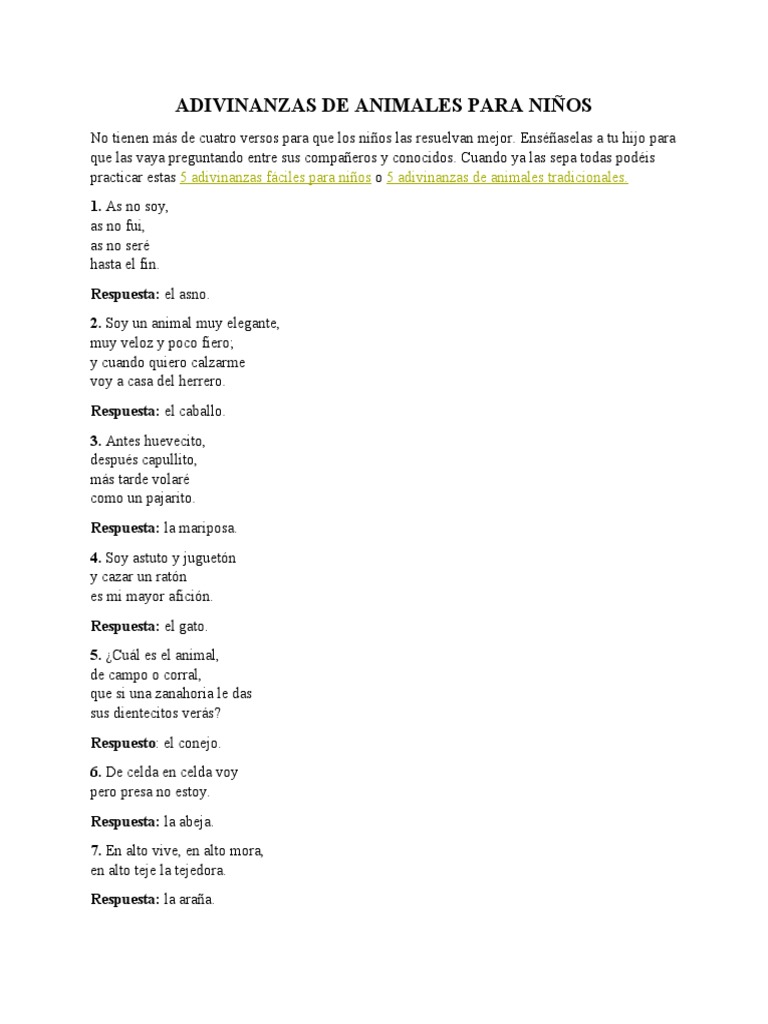 Adivinanzas de Animales para Niños | PDF