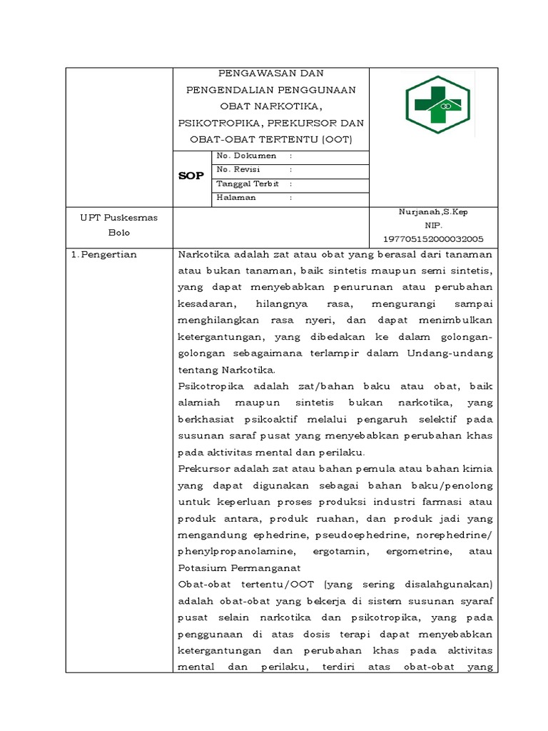 Sop Pengawasan Dan Pengendalian Penggunaan Obat Narkotika, Psikotropika ...