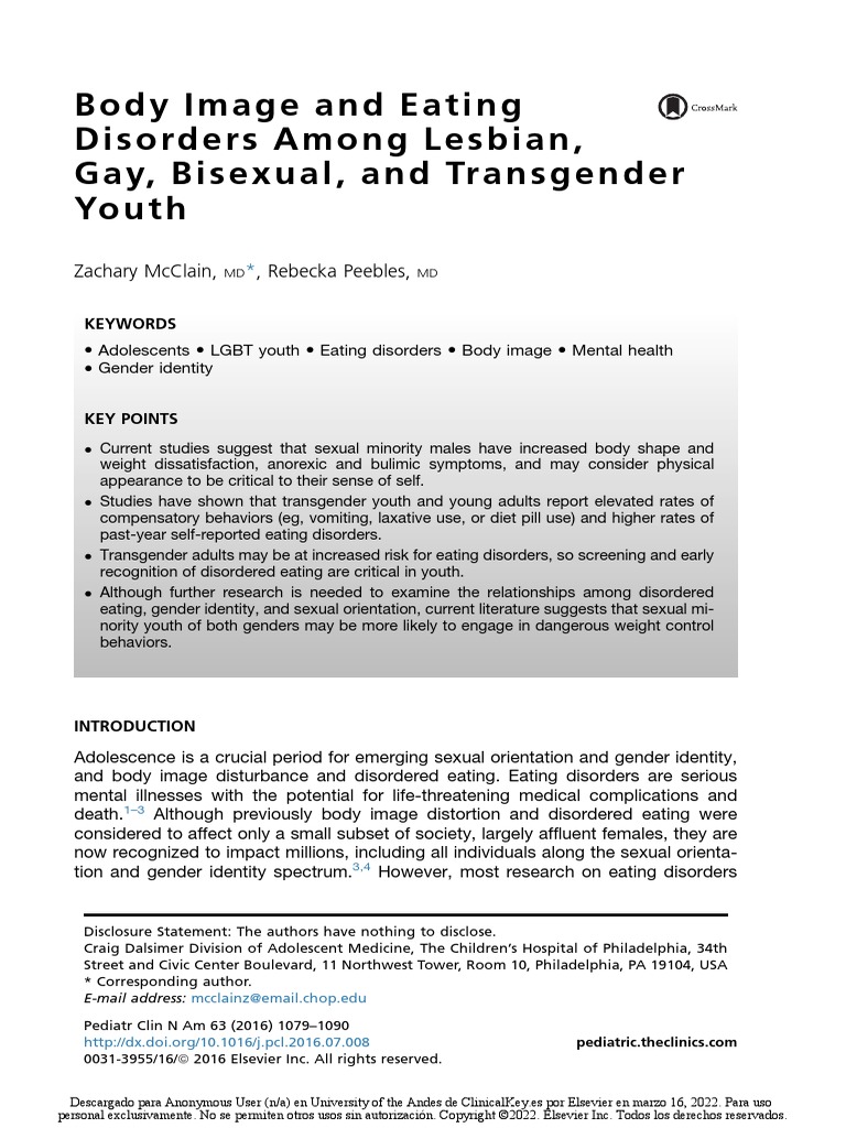 Body Image and Eating Disorders Among Lesbian, Gay, Bisexual | PDF | Eating Disorder | Mental ...