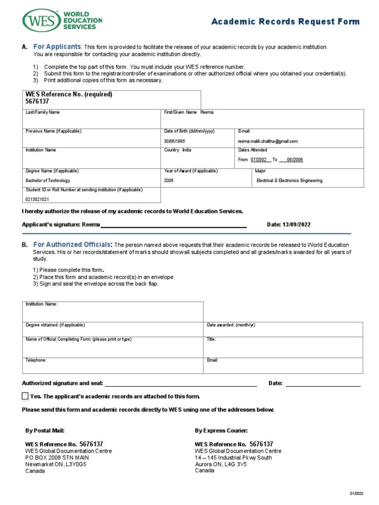 International Transcript Request For B Tech | PDF