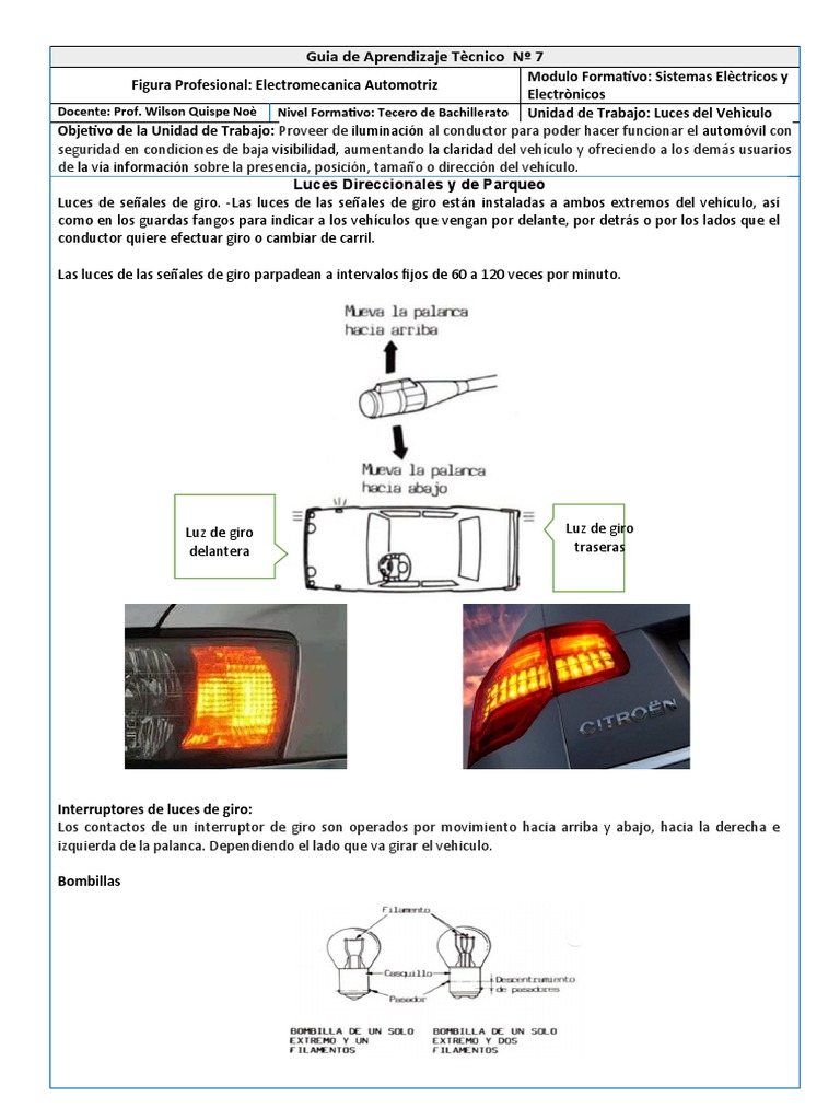 7 Sistema de Luces Direccionales y Parqueo | PDF | Ligero | Electricidad