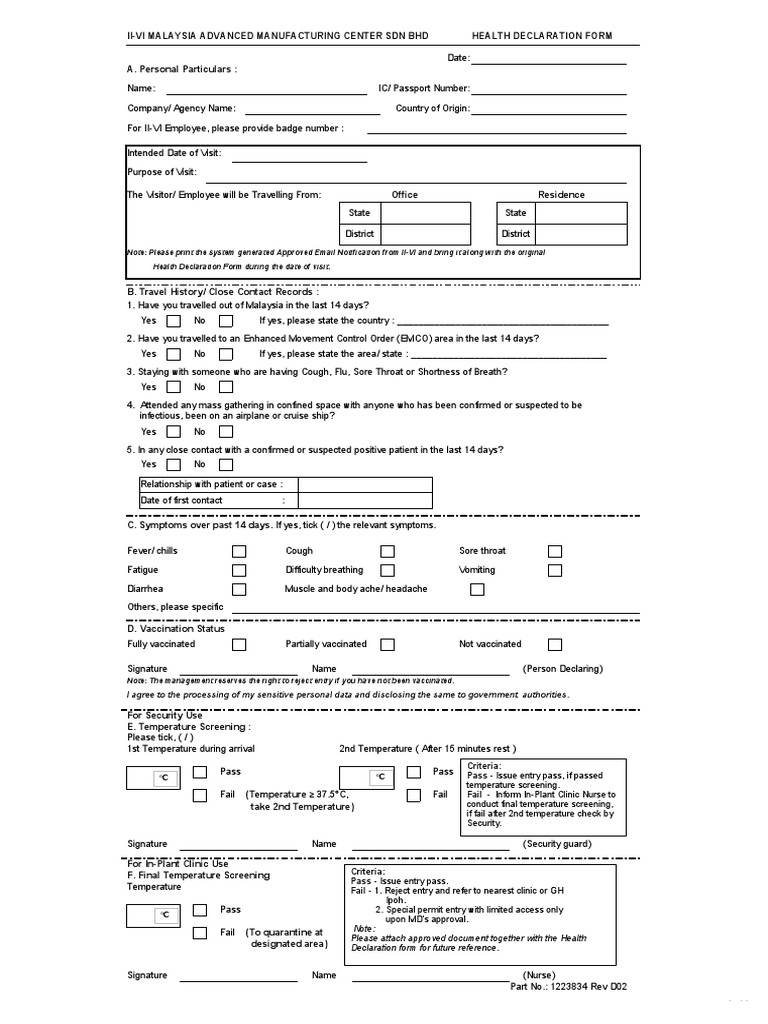 Health Declaration Form D02 | PDF | Pandemic | Health Sciences
