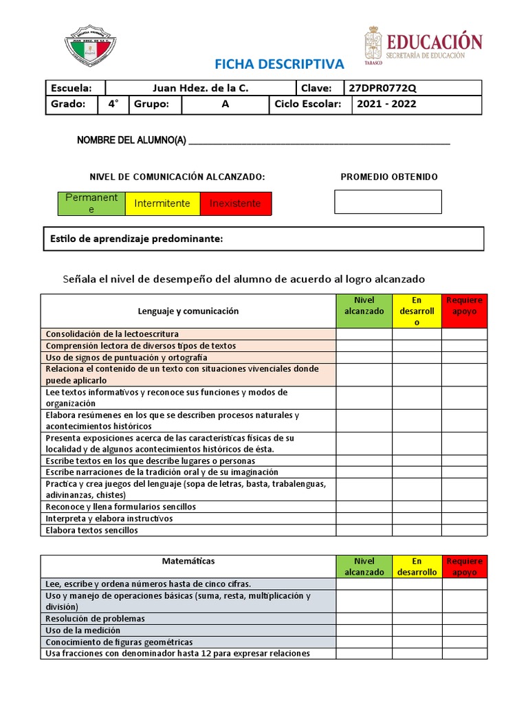 4to Grado Ficha Descriptiva | PDF | División (Matemáticas) | Multiplicación