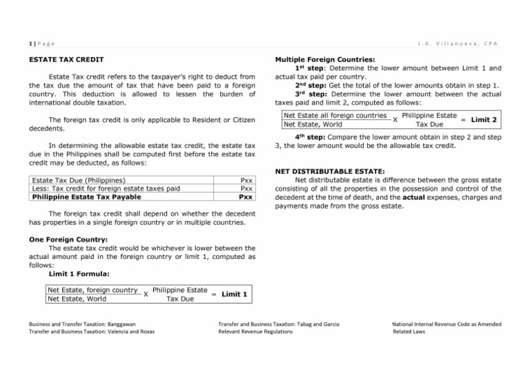 6 Estate Tax Credit and Distributable Estate | PDF
