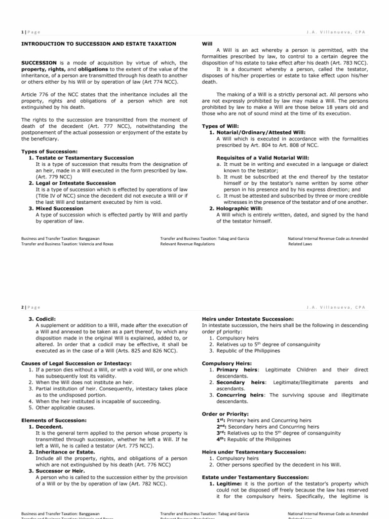 2 Introduction To Succession and Estate Tax | PDF | Will And Testament ...