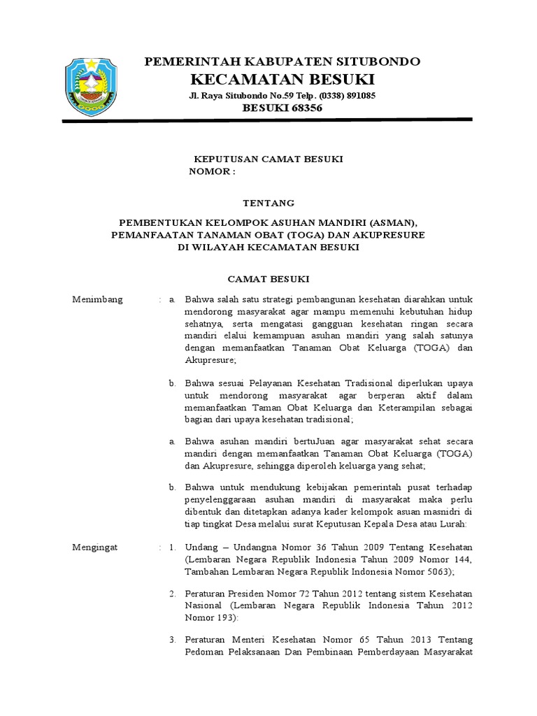 SK Asman Toga Kecamatan Kop Kec | PDF