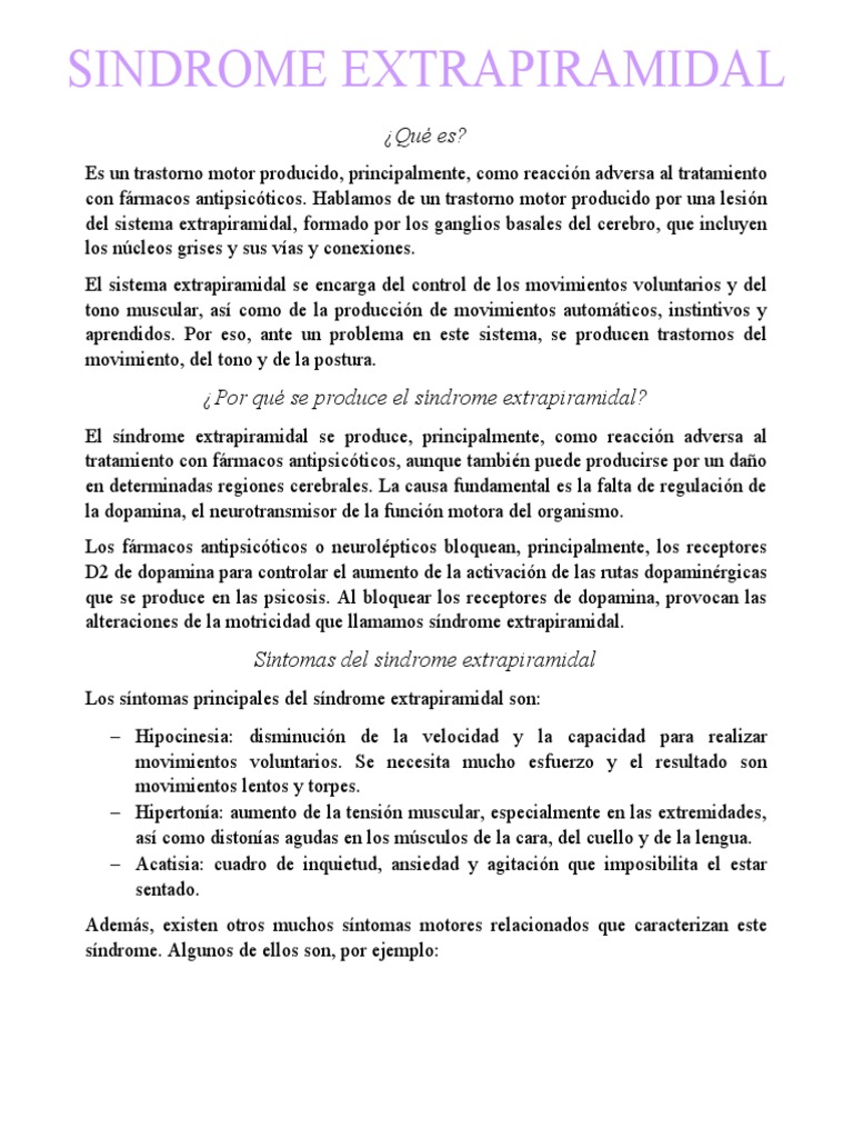 Sindrome Extrapiramidal | PDF | Antipsicótico | Dopamina