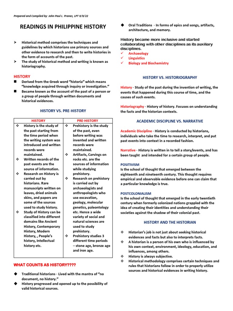 Prelim Coverage Readings in Philippine History 1 | PDF | Primary Sources | Historiography