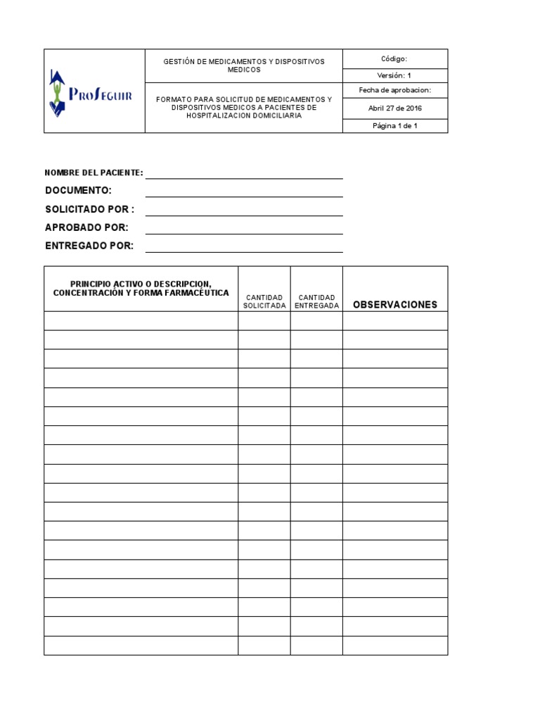 Formato para Solicitud de Medicamentos y Dispositivos Medicos A ...