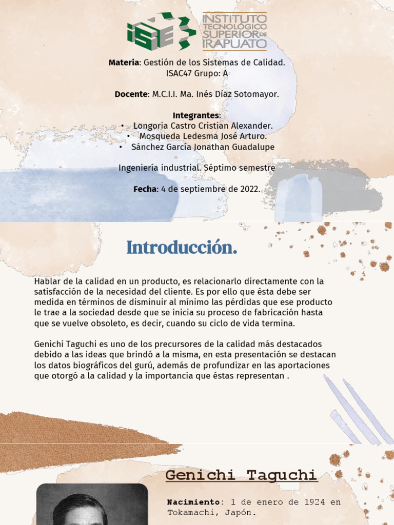 Genichi Taguchi y sus aportaciones a la calidad | PDF | Calidad ...