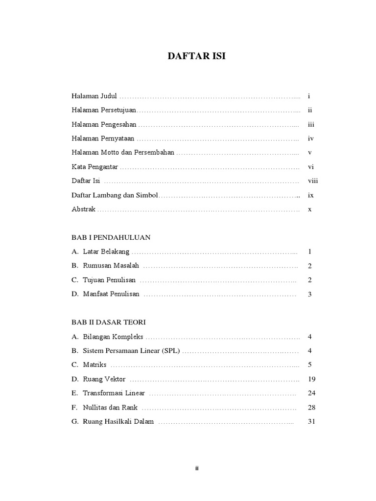 Sebuah Contoh Daftar Isi Dan Daftar Tabel | PDF