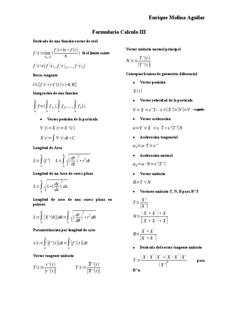 Fórmulas de Cálculo Vectorial Avanzado | PDF | Física | Geometría
