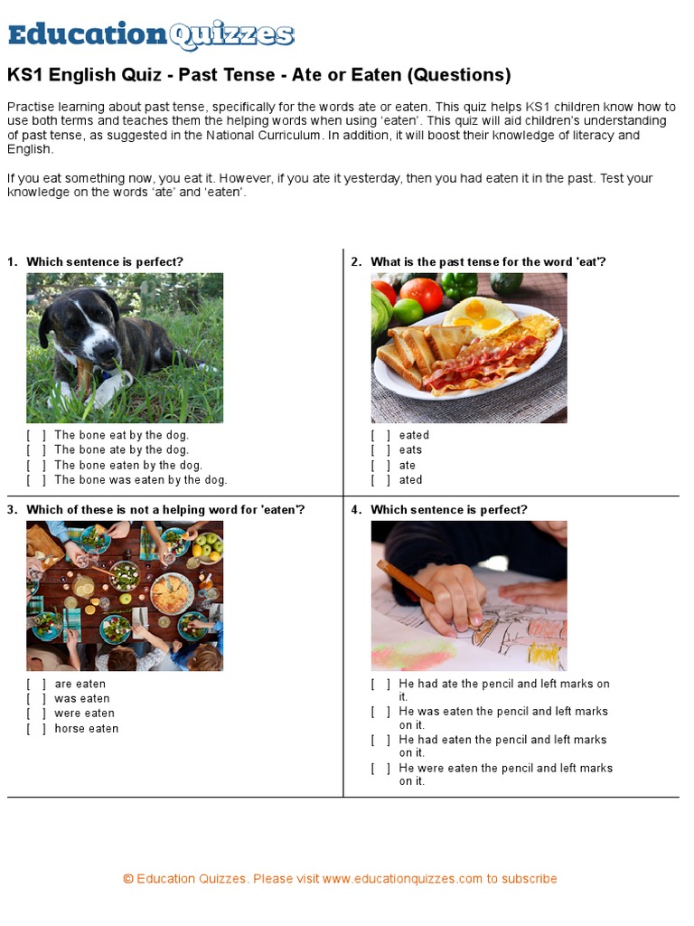 KS1 English Past Tense Ate or Eaten | PDF | Dinner