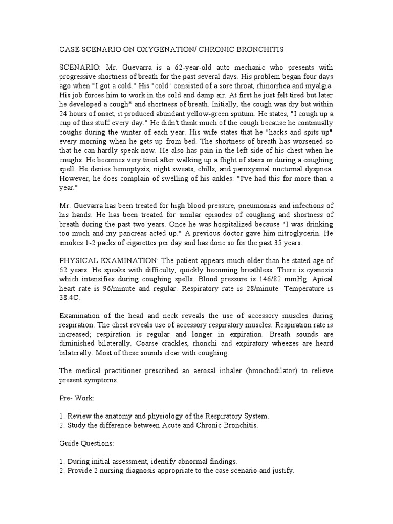 CASE SCENARIO ON Chronic Bronchitis | PDF | Cough | Breathing