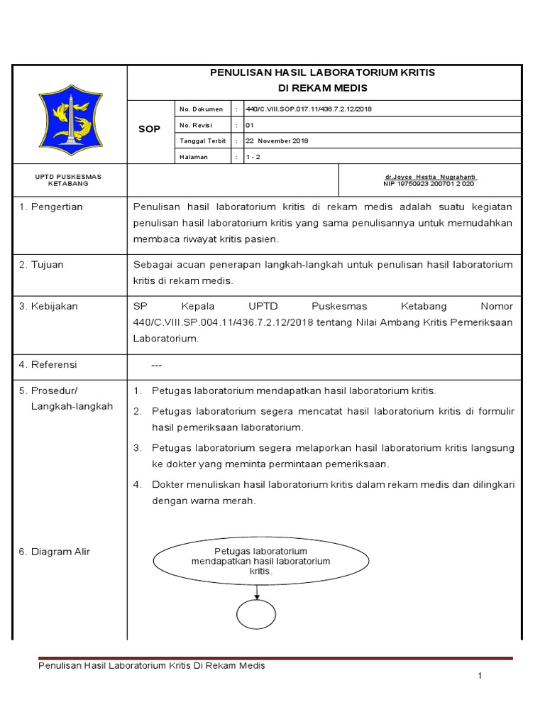 SOP Penulisan Hasil Lab Kritis | PDF