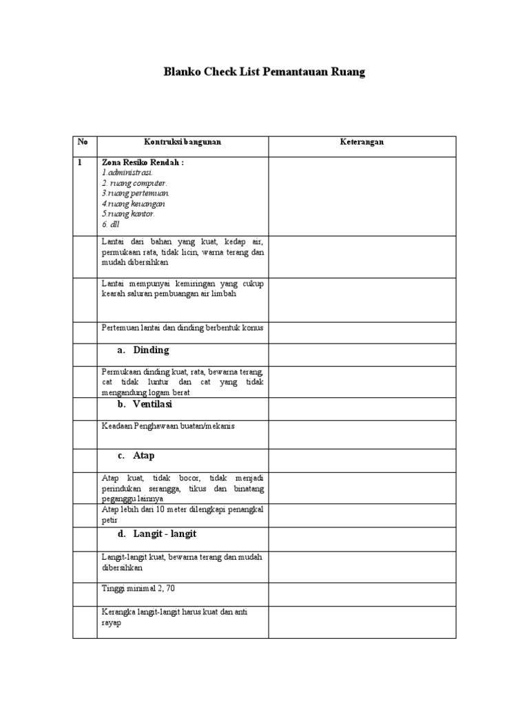 Check List Ruang | PDF