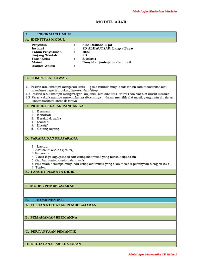 Format Modul Ajar | PDF