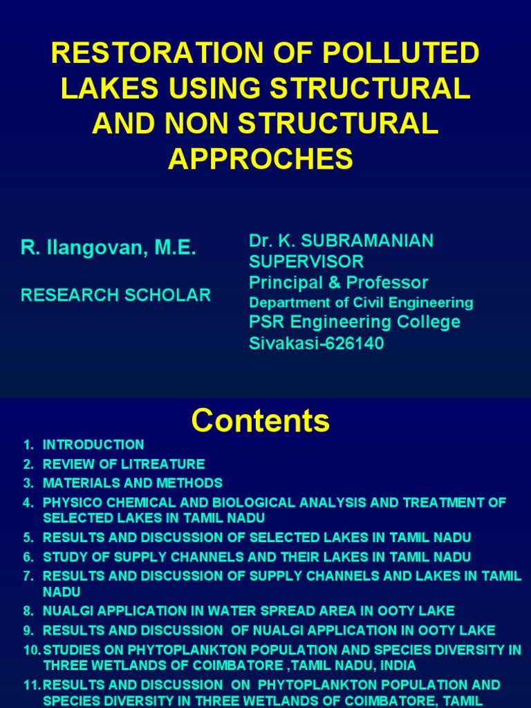 Restoration of Polluted Lakes - 29-12-2016.Ppt (Autosaved) | PDF ...