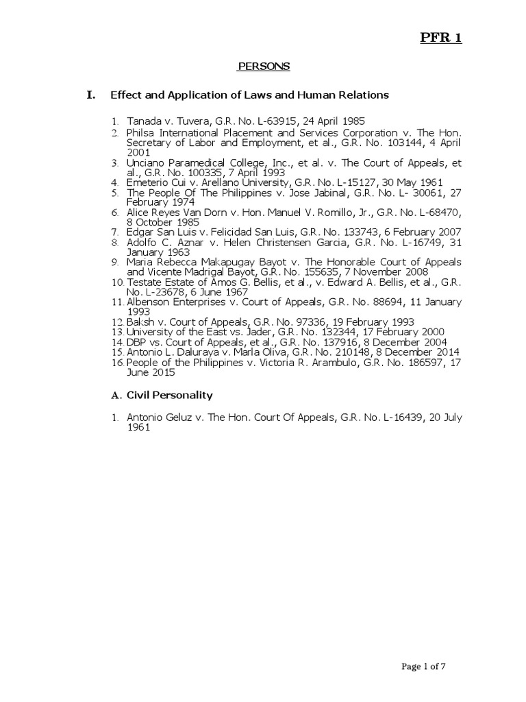 PFR 1 | PDF | Annulment | Family