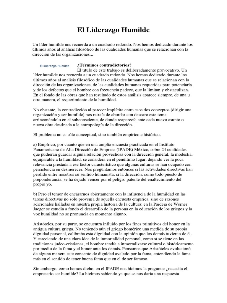 El Liderazgo Humilde | PDF | Business | Liderazgo