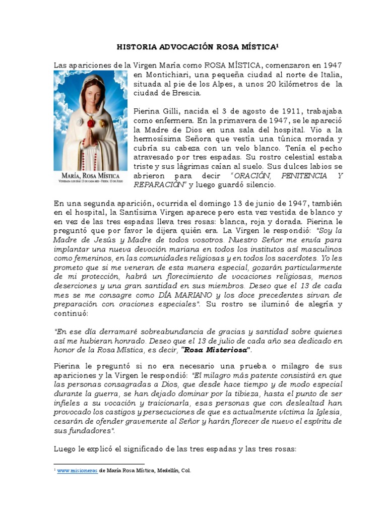 Breve HistoriaAdvocación Rosa Mística | PDF | María, madre de Jesús ...