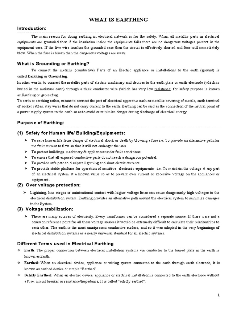 What Is Earthing | PDF | Electrical Wiring | Electrical Resistivity And ...