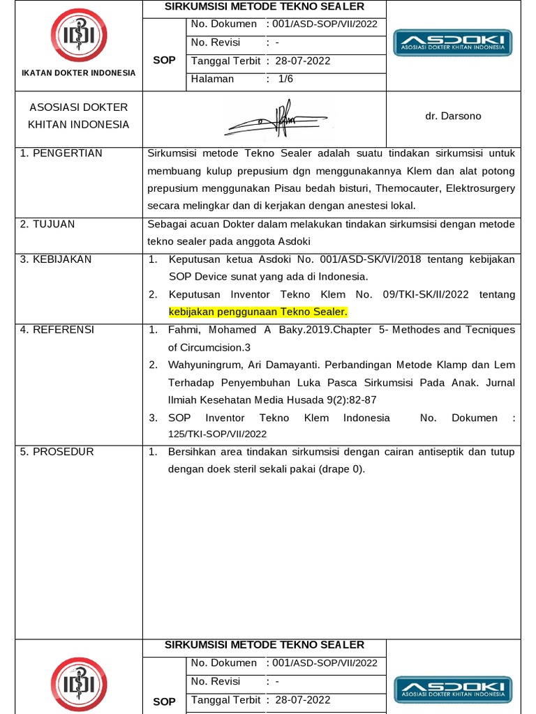 Sop Sirkumsisi Tekno Sealer Asdoki | PDF