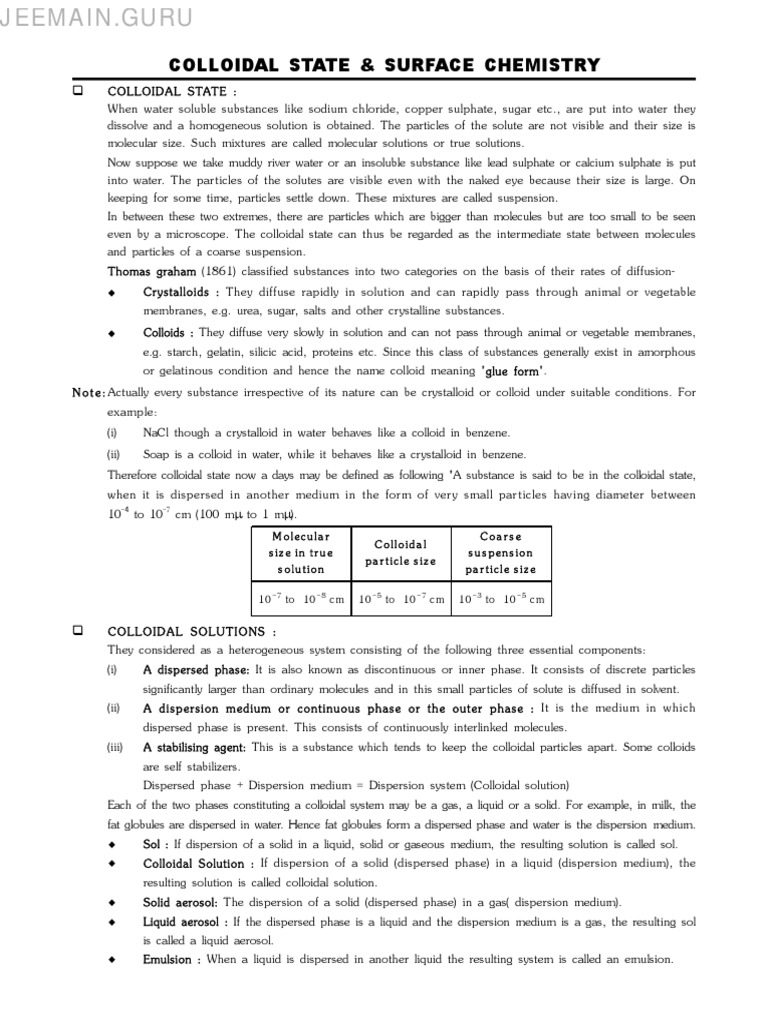 Surface Chemistry-Jeemain - Guru | PDF | Colloid | Scattering