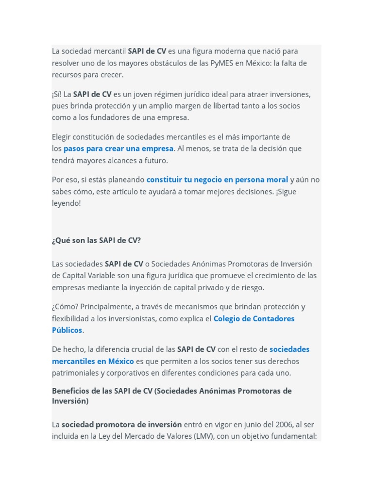Ventajas de la SAPI de CV en México | PDF | Sociedad de responsabilidad ...