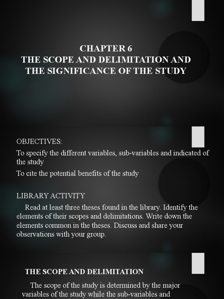Scope, Delimitation, and Significance | PDF | Nursing | Concept