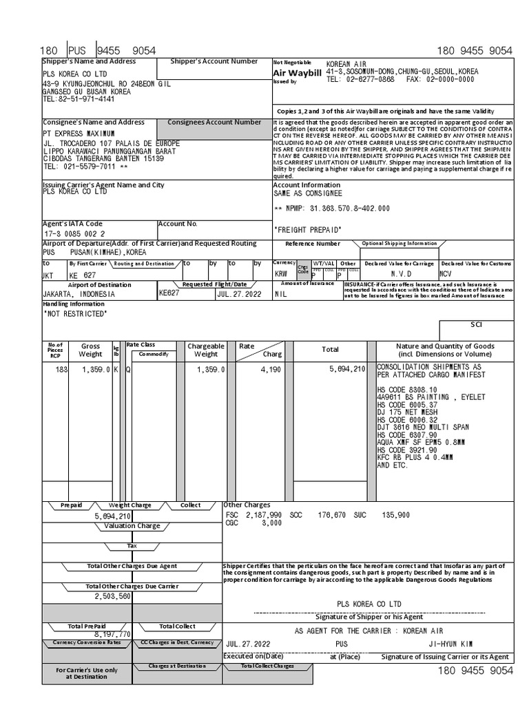 Air Waybill: Chgs Code | PDF | Supply Chain Management | Transport