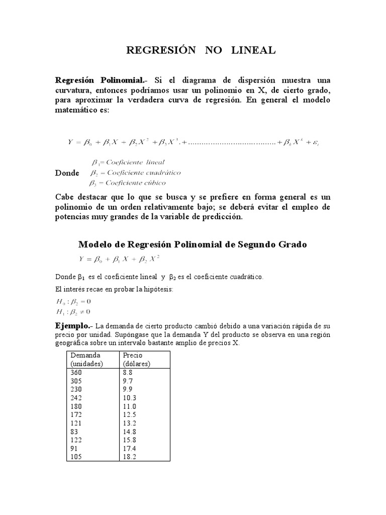 Regresión no lineal: Modelos polinomial, exponencial, potencial y ...
