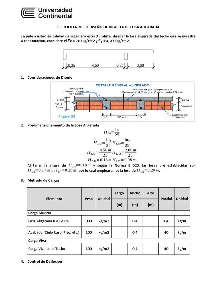Ejercicio Nro. 01 Diseño de Losa Aligerada | PDF