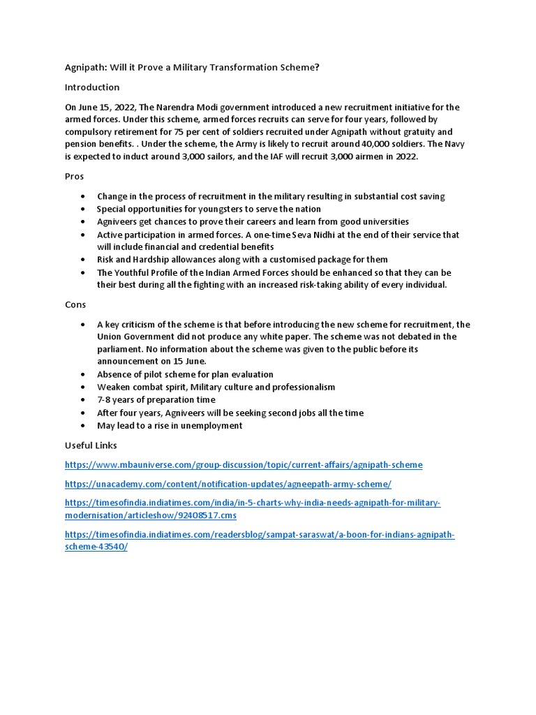 Agnipath Will It Prove A Military Transformation Scheme | PDF