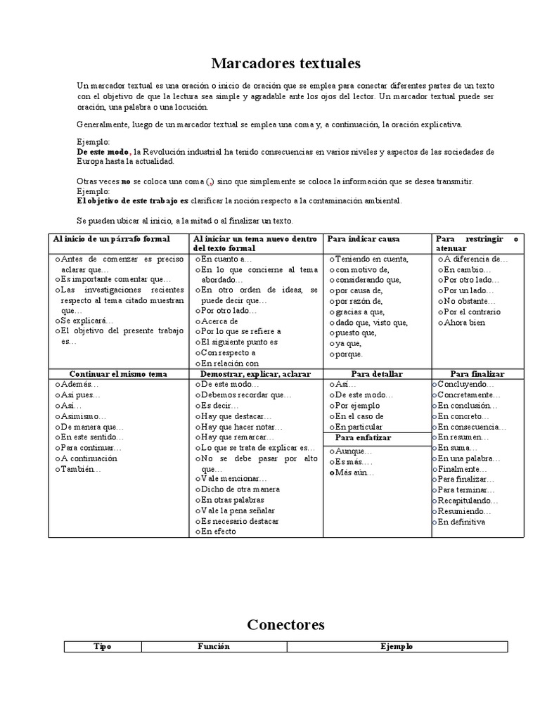 Marcadores Textuales | PDF | Oración (Lingüística) | Razón