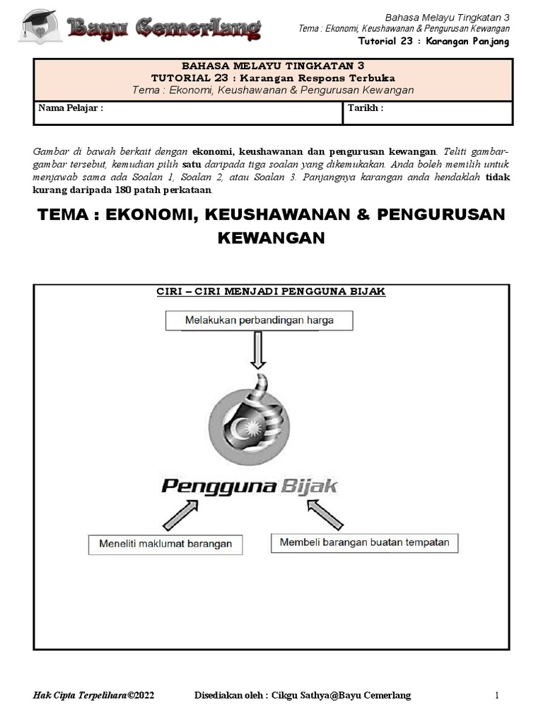T3 - TUT 23 - Karangan-Ekonomi, Keushawanan & Pengurusan Kewangan - JAWABAN | PDF